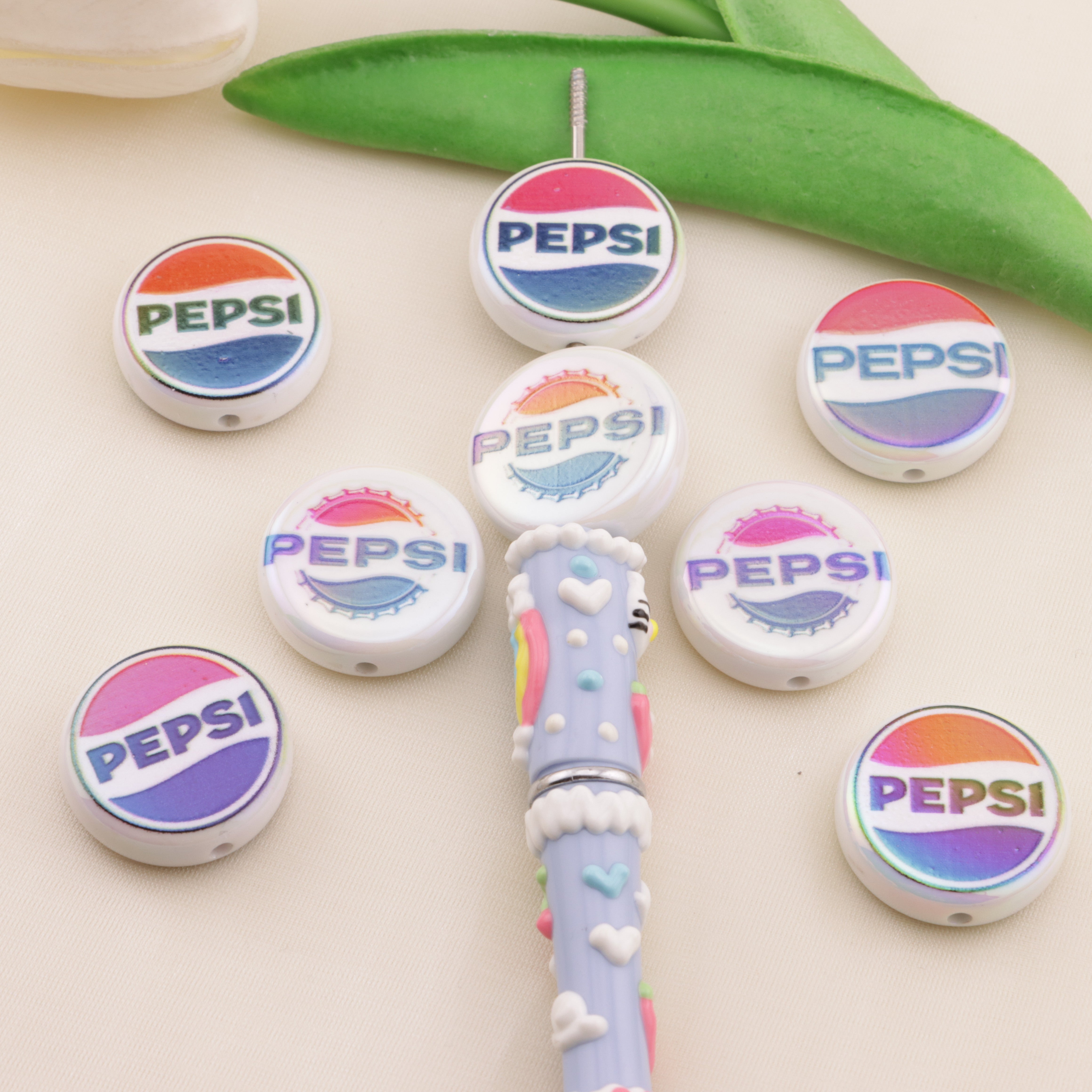 FS6499- 20mm Pepsi Cola Round Acrylic Beads (20mm ペプシコーラ ラウンドアクリルビーズ ...